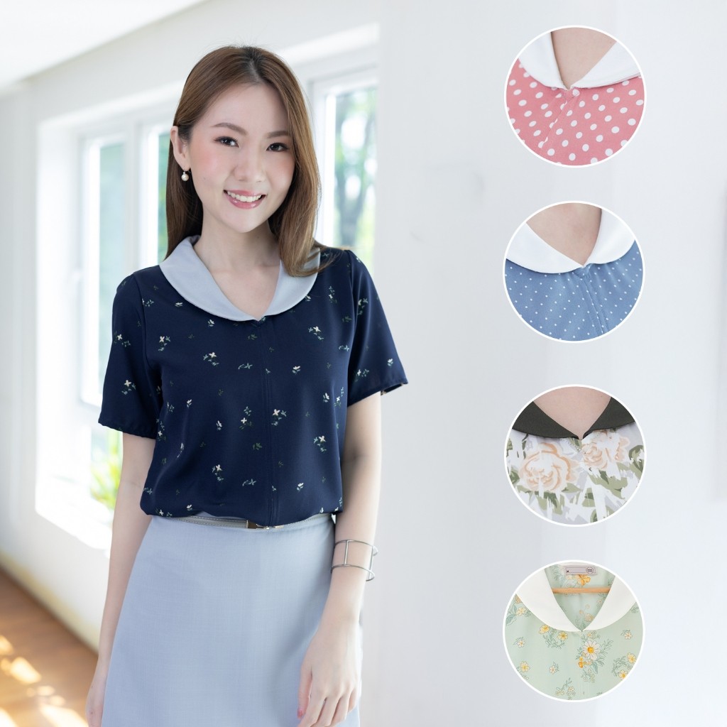 Narinari : MT6148 Peter Pan Collar Blouse เสื้อทำงาน เสื้อปกบัว ผ้าไหมอิตาลี | Shopee Thailand