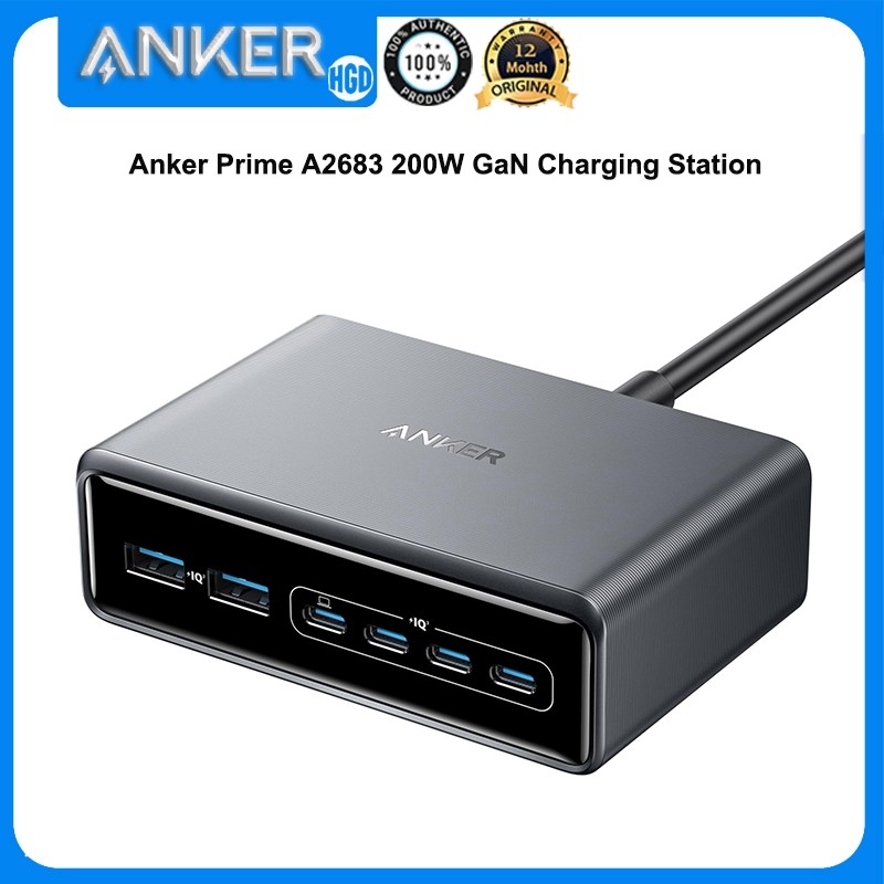Anker Prime A2683 Charger 200W 6-Port GaN สถานีชาร์จ USB-C PD Fast ...