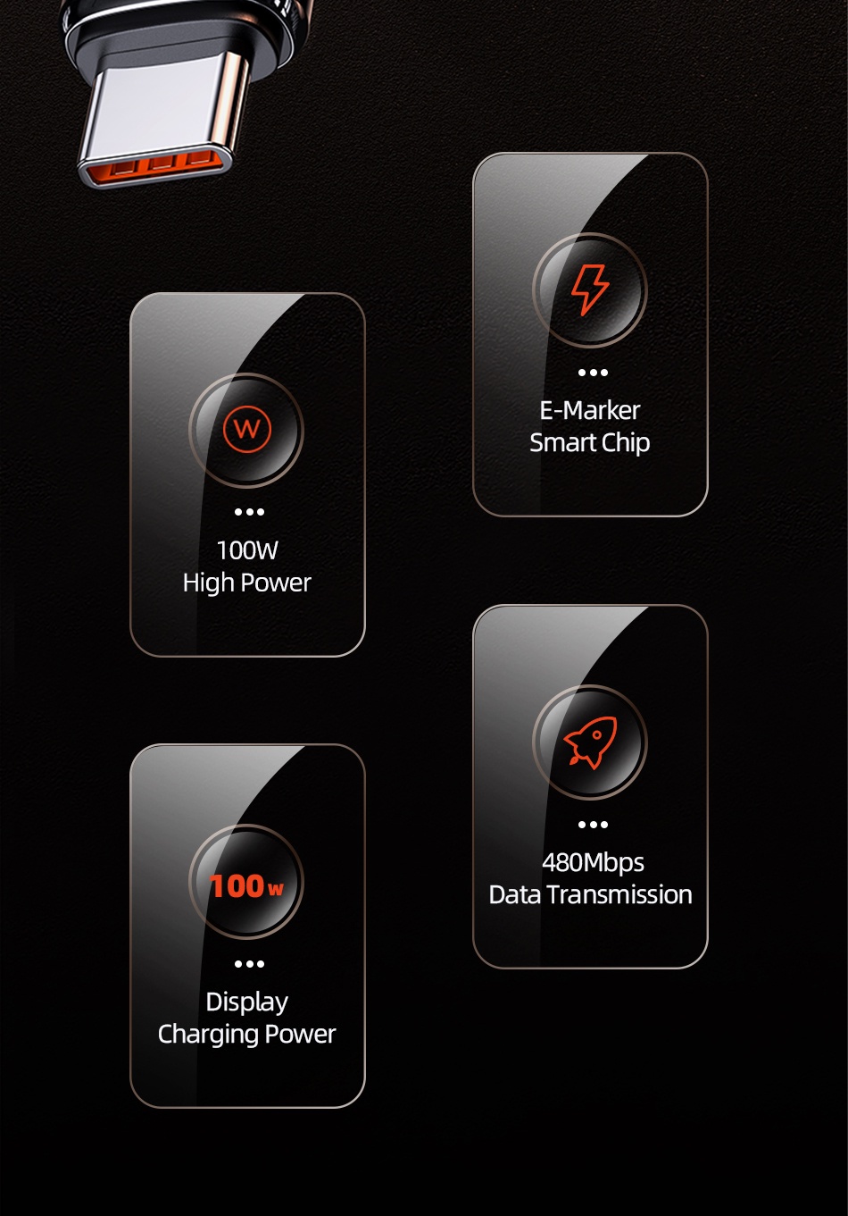 Usams PD 5A 100W คู่ USB-C LED สายเคเบิลข้อมูลการชาร์จอย่างรวดเร็ว จอ ...