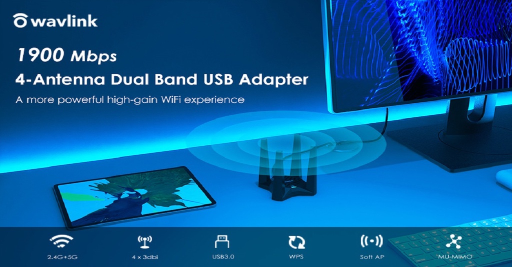 Wavlink AC1900 อะแดปเตอร์ไร้สาย Dual Band USB3.0 สําหรับ PC 1900Mbps ...