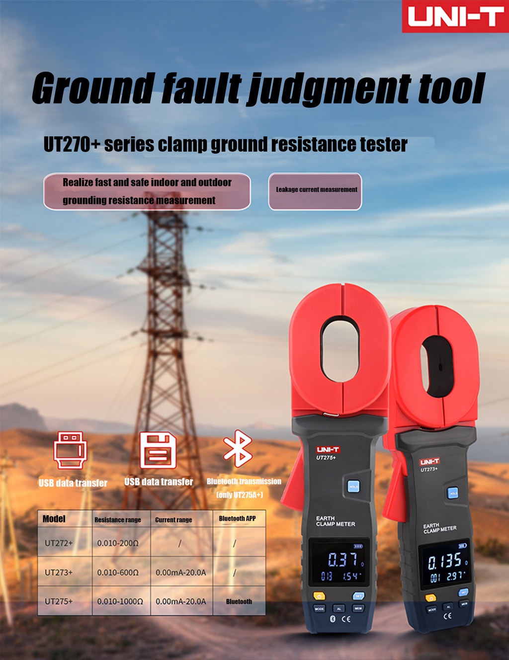 UNI-T UT272+ UT273+ UT275+ เครื่องทดสอบความต้านทานดิน Clamp Ground ...