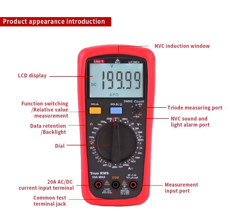 UNI-T UT39A+ UT39C+ UT39E+ Digital Multimeter Auto Range With LCD ...