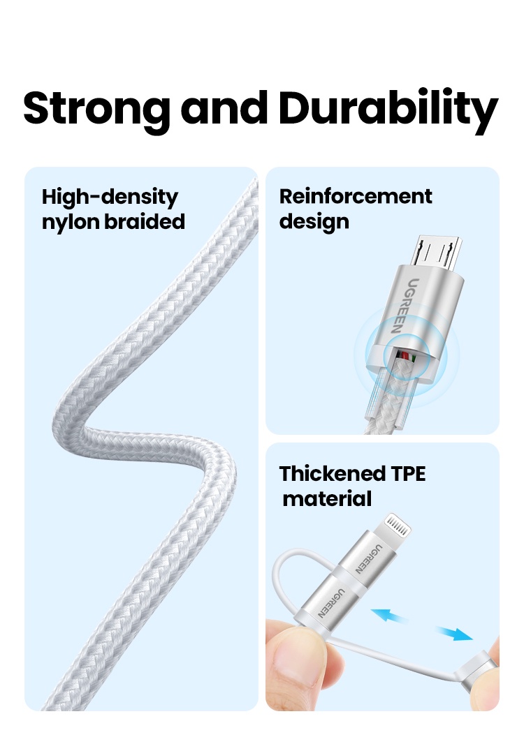 Ugreen 3 in 1 สายชาร์จ Micro USB Type-C Lightning Cable 3A สําหรับ ...