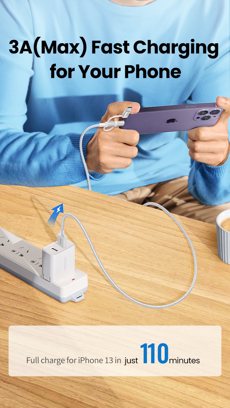 Ugreen 3 in 1 สายชาร์จ Micro USB Type-C Lightning Cable 3A สําหรับ ...