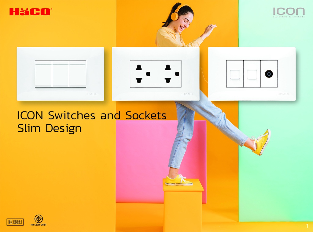 HACO เต้ารับ 3 ขา 2 ช่อง พร้อมแผงหน้ากาก รุ่น IC-E20 | Shopee Thailand