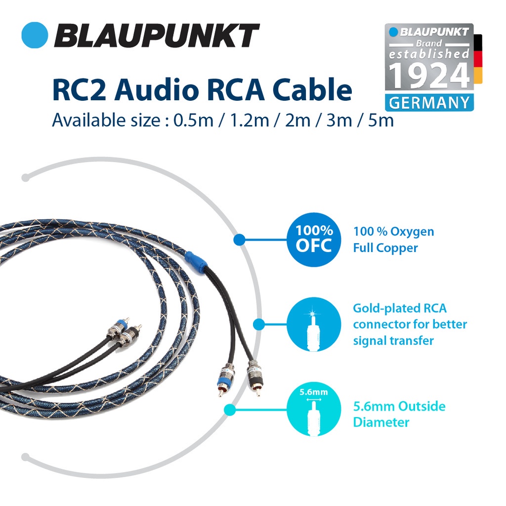 BLAUPUNKT RC2- 2CH สายสัญญาณ RCA สายถัก คุณภาพดี AMORNAUDIO อมรออดิโอ ...