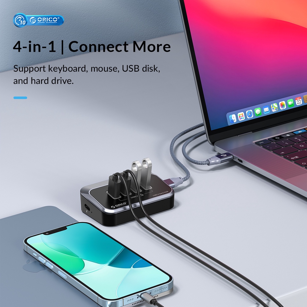 Orico อะแดปเตอร์ฮับ USB 3.2 Type-C 10Gbps ความเร็วสูง พร้อมพอร์ตพาวเวอร์ซัพพลาย USB C สําหรับ ...