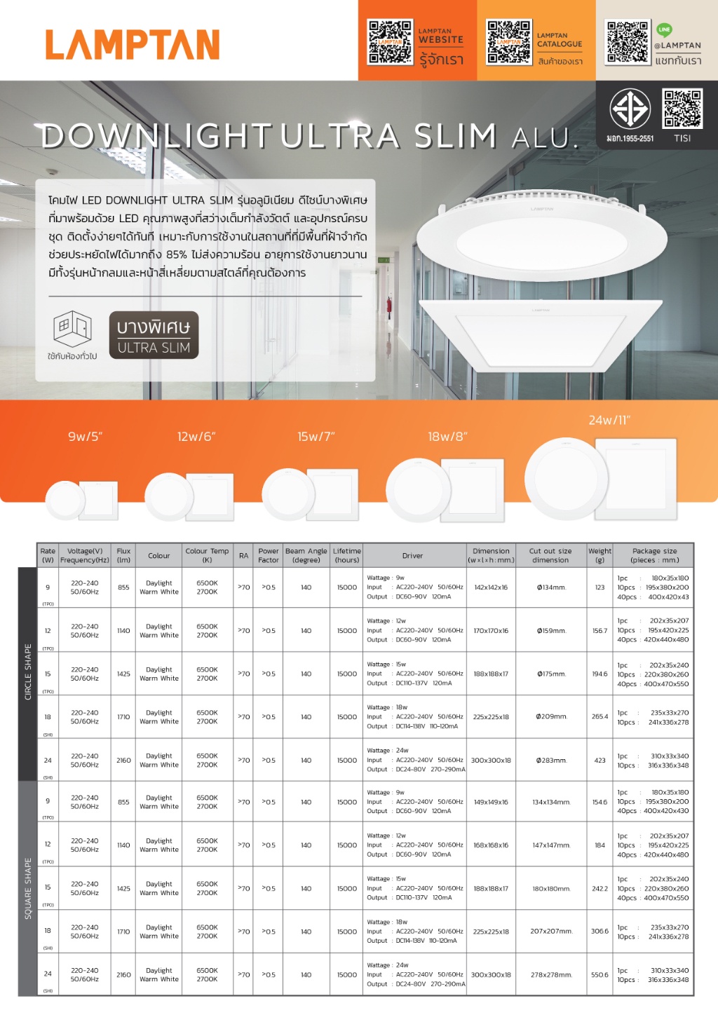 LAMPTAN โคมไฟ LED Downlight Ultra Slim Alu (หน้ากลม) | Shopee Thailand