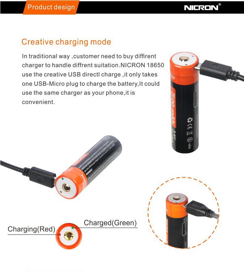 Nicron แบตเตอรี่ ความจุสูง 18650 2600Mah สําหรับ N8 B70 B70Plus N8F B60 H25 B71 N6 B200 F81 ...