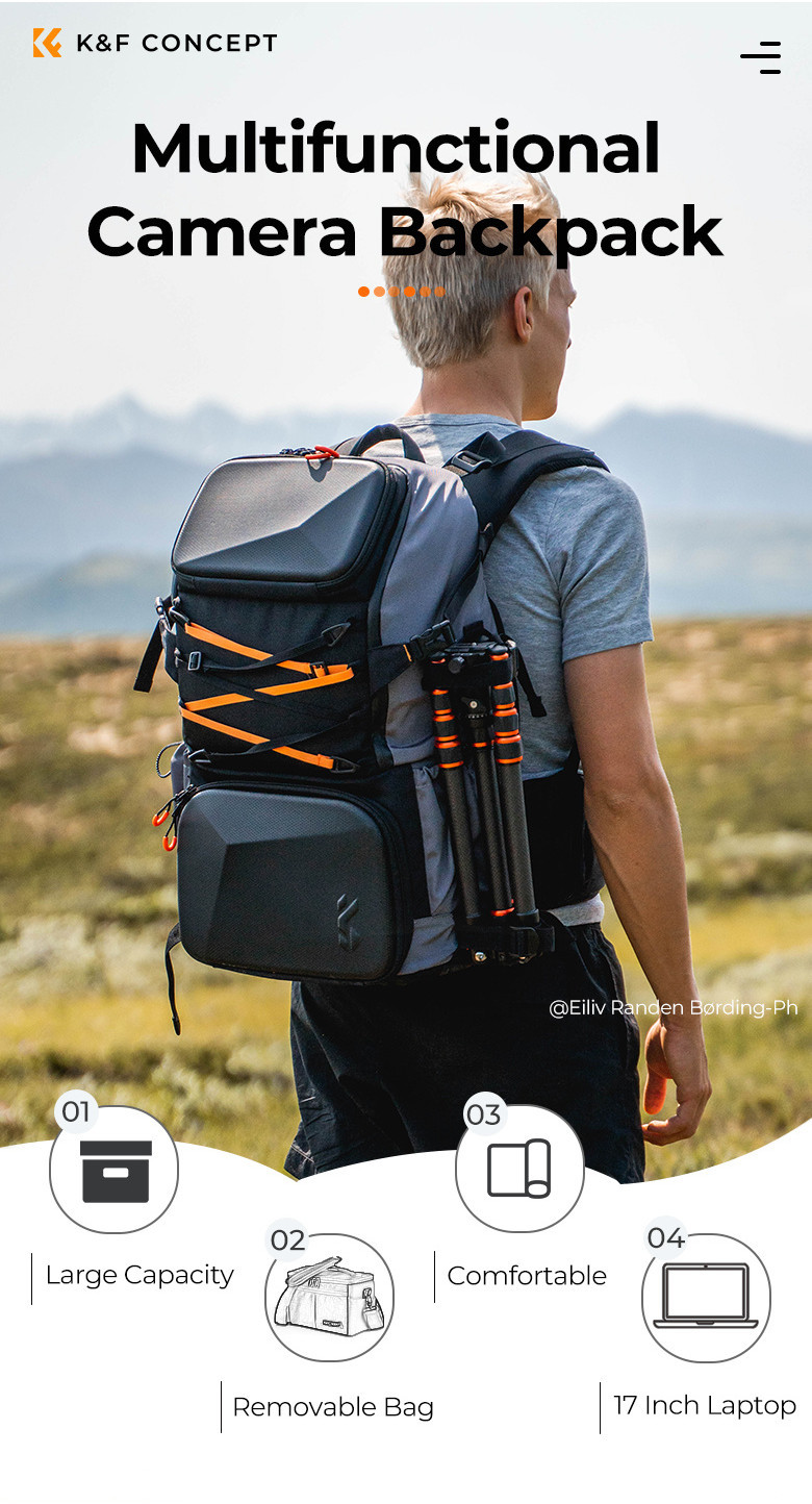 K&F CONCEPT 1+1 Multifunctional Camera Backpack Large Capacity Design Accommodate Two SLR ...