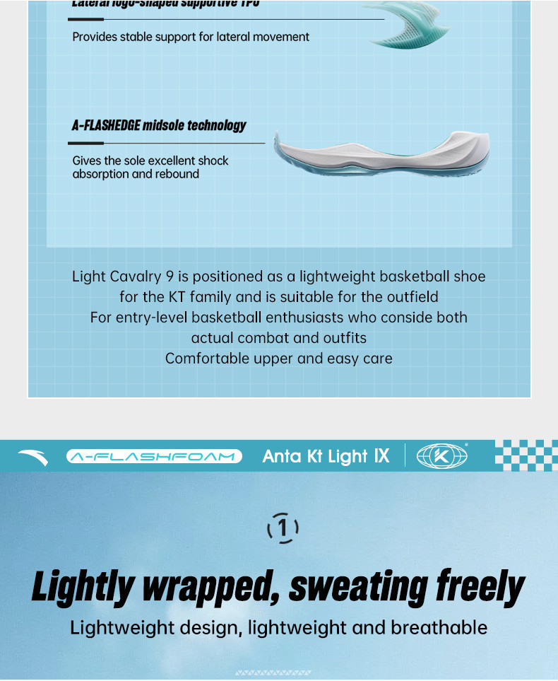 ANTA KT Light Cavalry 9 รองเท้าบาสเกตบอล การดูดซับแรงกระแทก น้ำหนักเบา ...