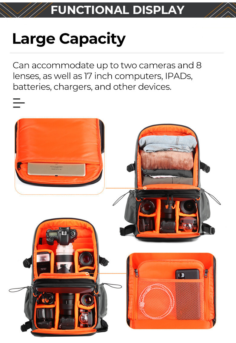 K&F CONCEPT 1+1 Multifunctional Camera Backpack Large Capacity Design Accommodate Two SLR ...