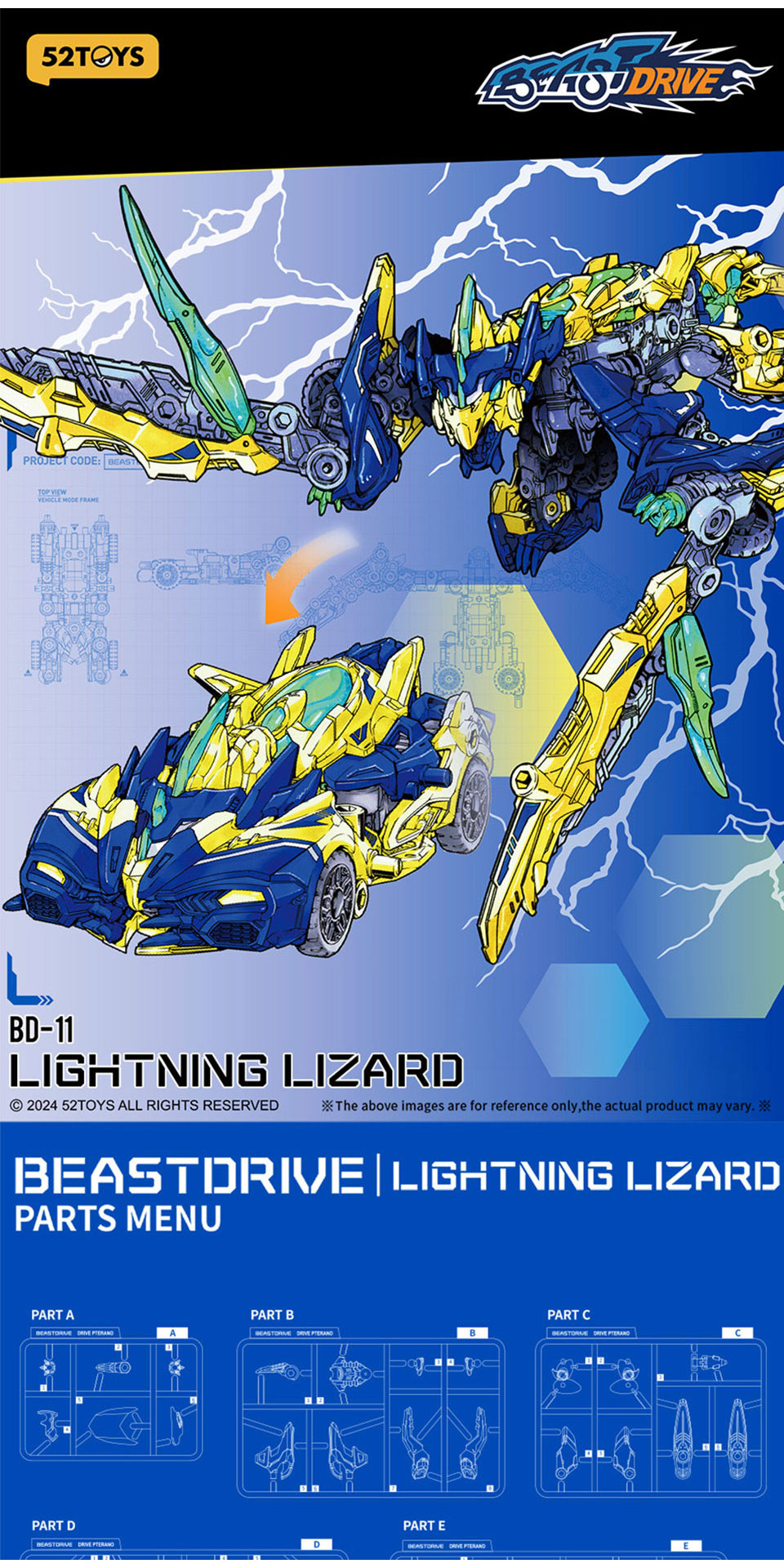 52TOYS BEASTDRIVE BD-11 LIGHTNING LIZARD Mecha Deformation Action ...