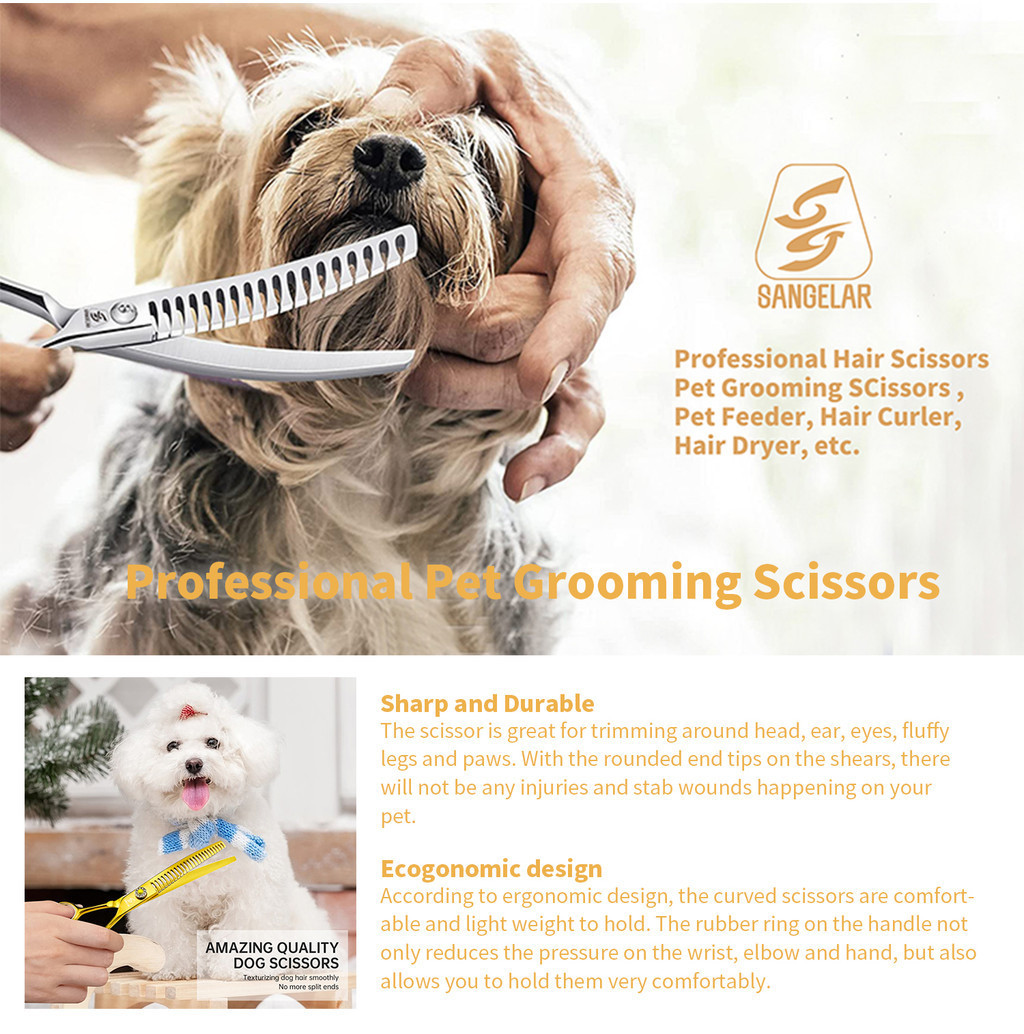 Sangelar 7.5 นิ้ว,ชุดกรรไกรตัดขนาด, รวมกรรไกรตัดตรงและตัดโค้ง, ลดขนได้ ...