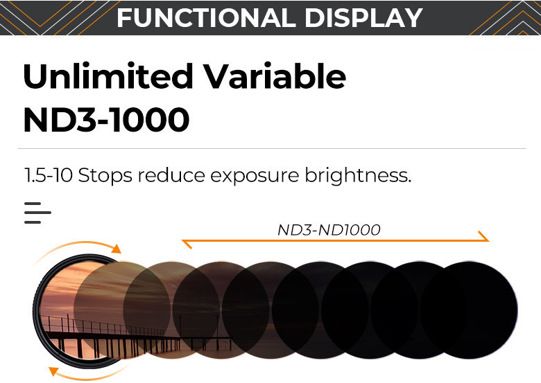 K&F CONCEPT ND3-1000 ฟิลเตอร์ ND แบบปรับได้บางเฉียบ ฟิล์มสีเขียวป้องกัน ...