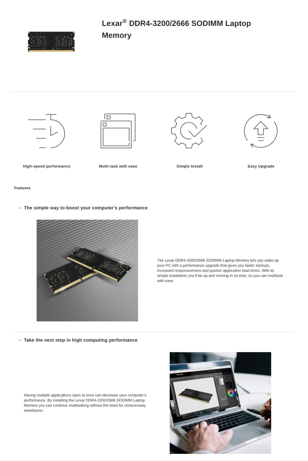 Lexar 16GB DDR4/3200MHz CL22 SO-DIMM RAM Notebook (แรมโน๊ตบุ๊ค) Laptop Memory (4AS0016G-B3200 ...