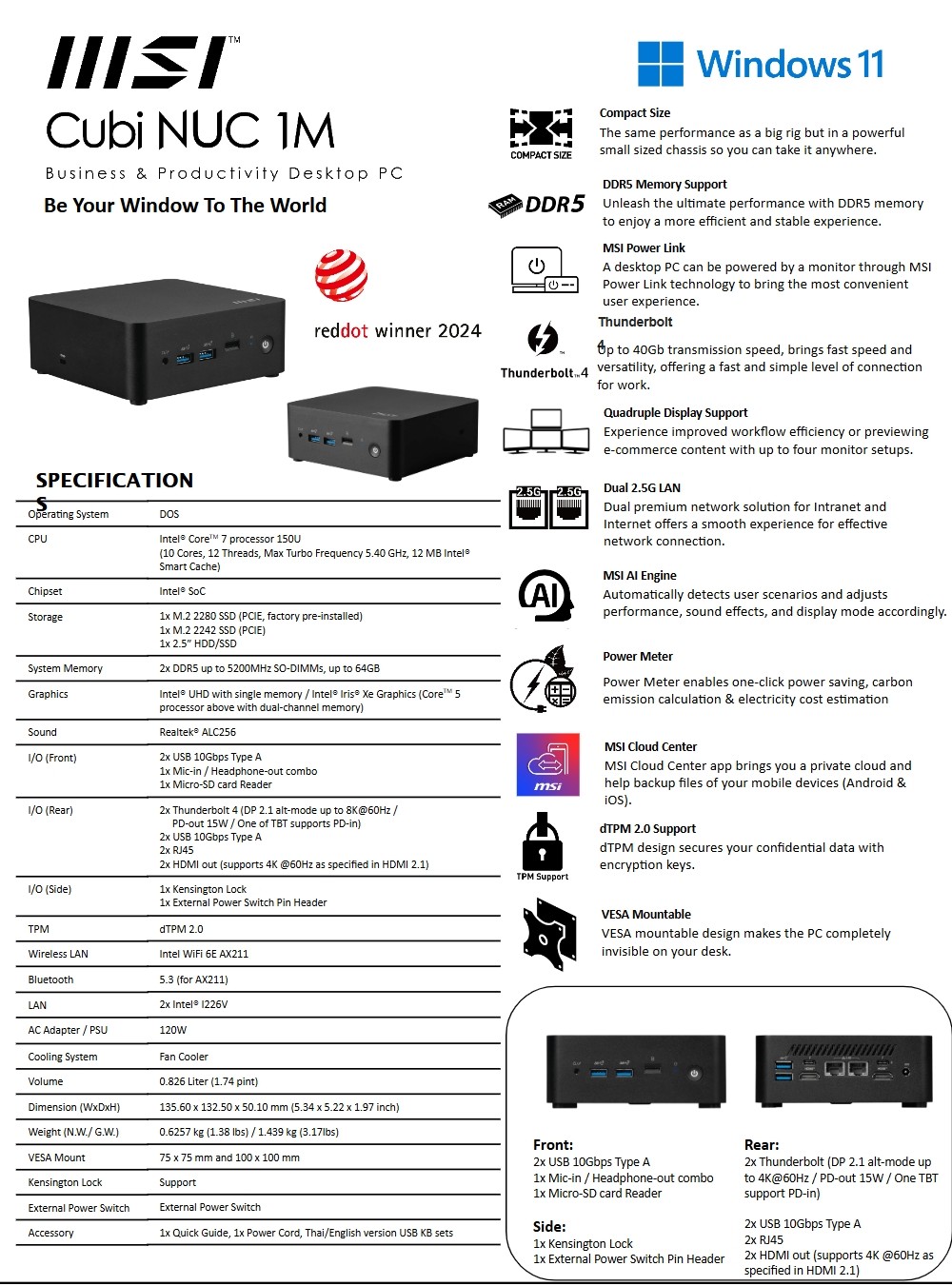 [Pre-Order] MSI Cubi NUC 1M-018BTH (C7) / Cubi NUC 1M-019BTH (C5) / Cubi NUC 1M-020BTH (C3) DOS ...