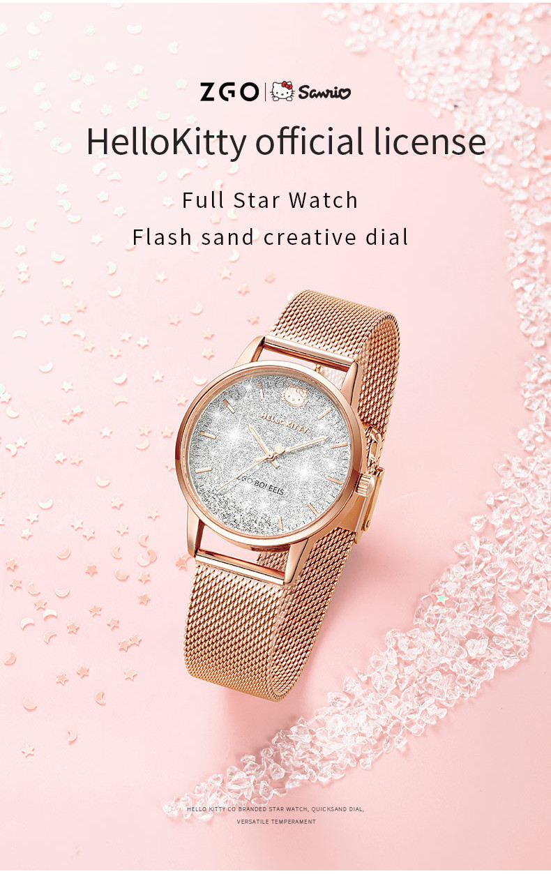 ZGO x Sanrio HelloKitty นาฬิกาข้อมือผู้หญิง กันน้ํา100% นาฬิกาข้อมือ ...