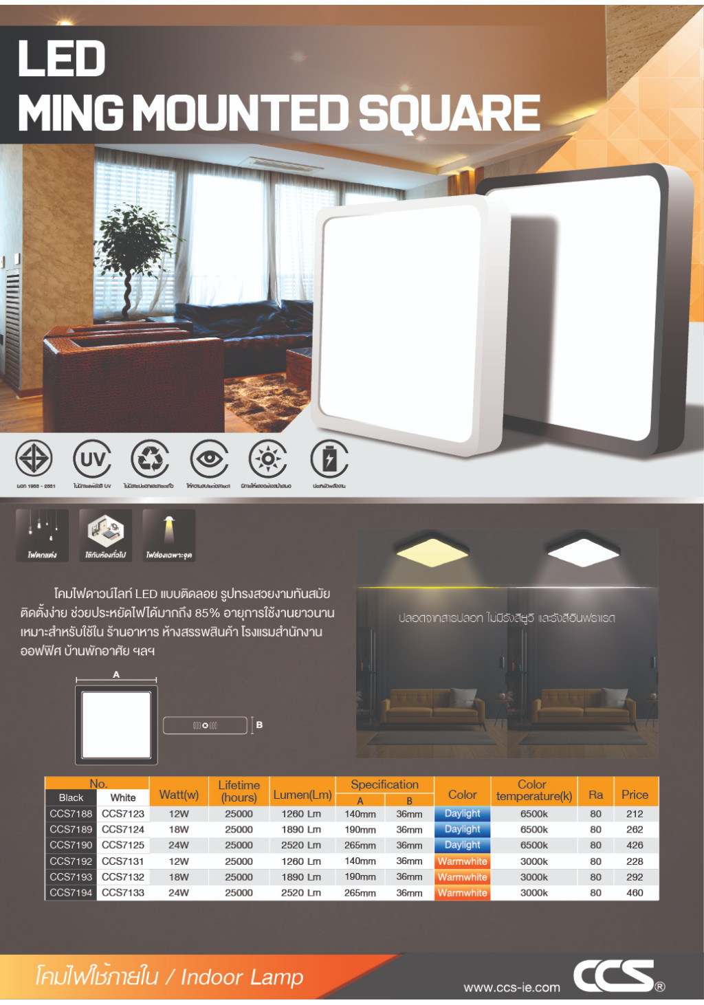 โคมไฟดาวน์ไลท์ LED แบบติดลอย Ming Mounted Downlight รุ่น Square ทรง ...