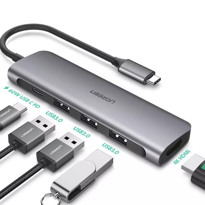 Ugreen Port Hub 5-in-1 USB-C to 4xUSB-A, HDMI and PD (15596) Gray By Banana IT | Shopee Thailand