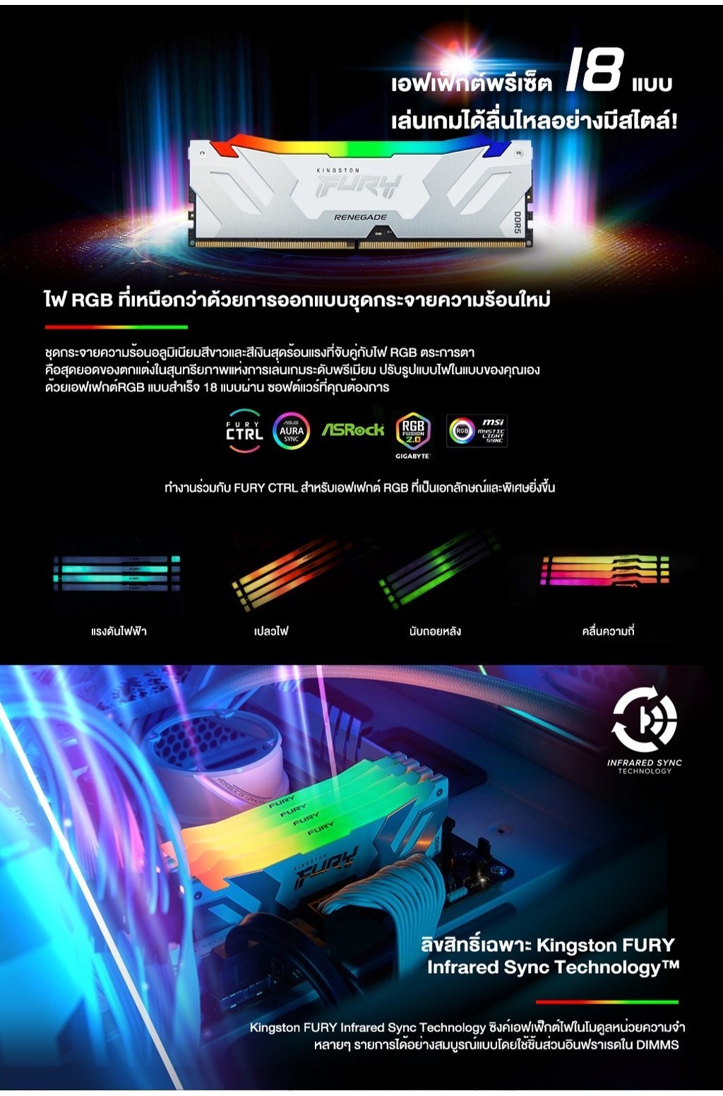 Kingston Fury Renegade White RGB 64GB (2x32GB) 6400MT/s DDR5 (KF564C32RWAK2-64) | Shopee Thailand