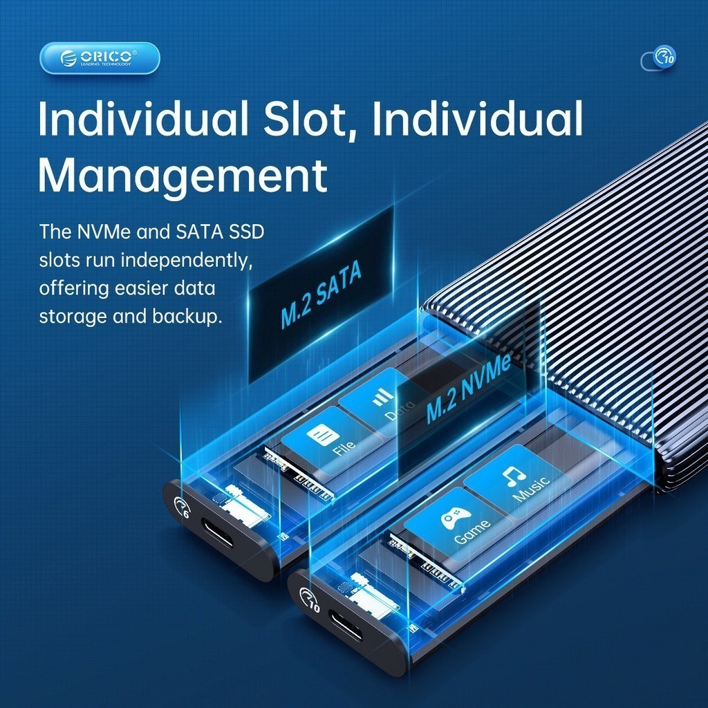 [ส่งจากไทย-ออกใบกำกับได้] ORICO Dual Bay Aluminum M2 NVMe SSD Enclosure ...