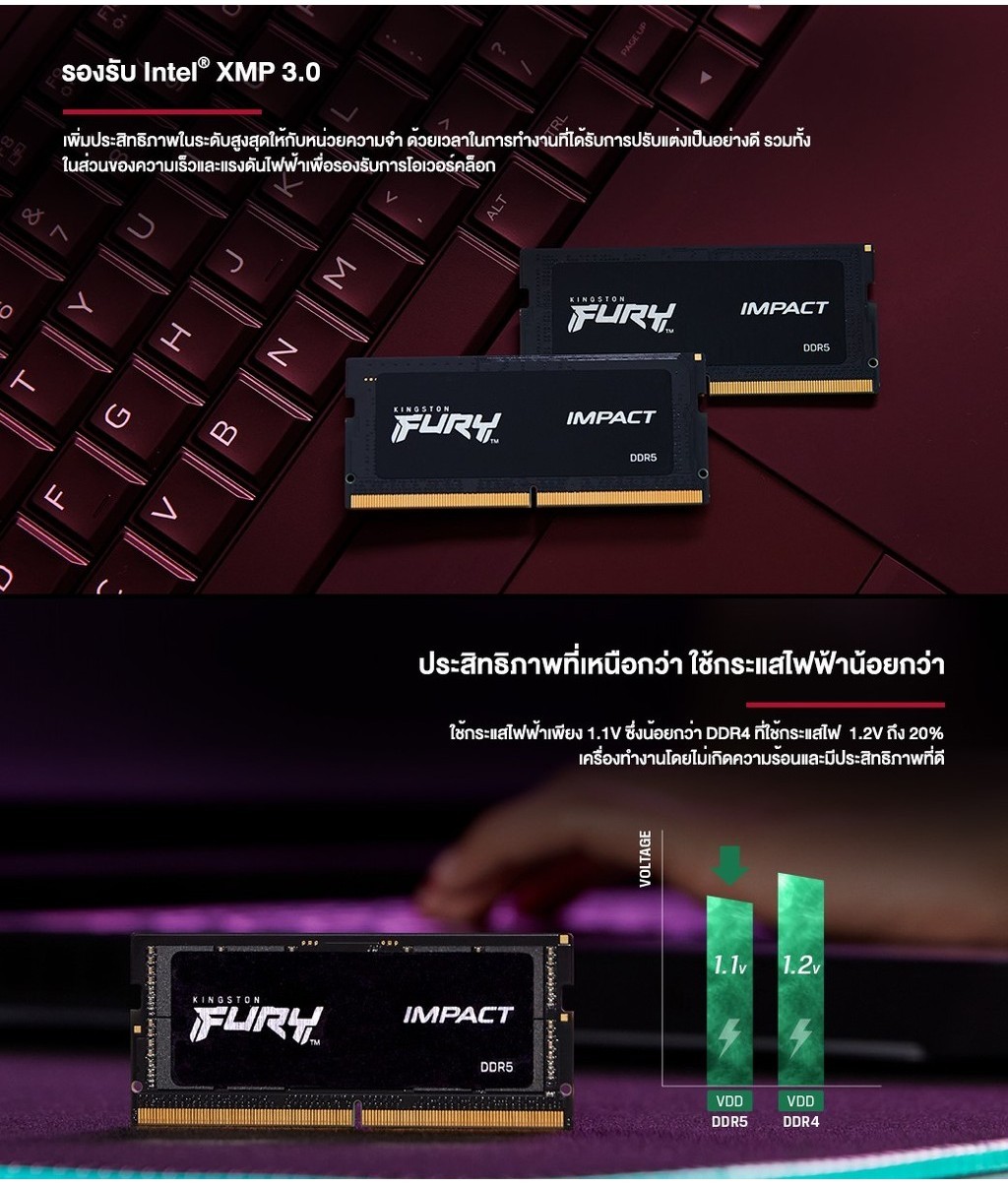 Kingston CL40 FURY IMPACT Black PnP รุ่นที่เชื่อถือได้ DDR5 5600MHz (KF556S40IB) - หน่วยความจำ ...