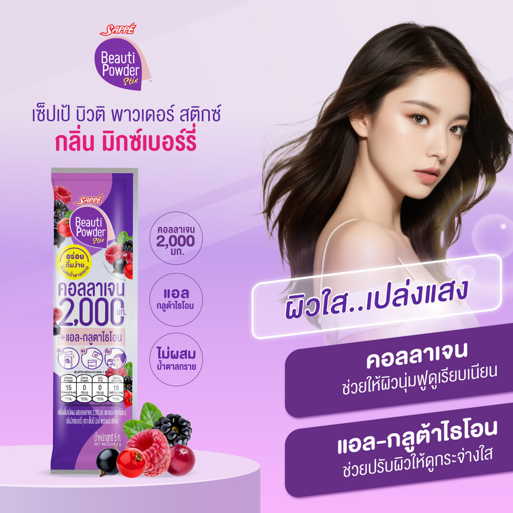 [เลือกขนาดได้] Sappe เซ็ปเป้ บิวติ พาวเดอร์ กลูต้า คอลลาเจน กลิ่นมิกซ์เบอร์รี่ คอลลาเจนเซปเป้ ...