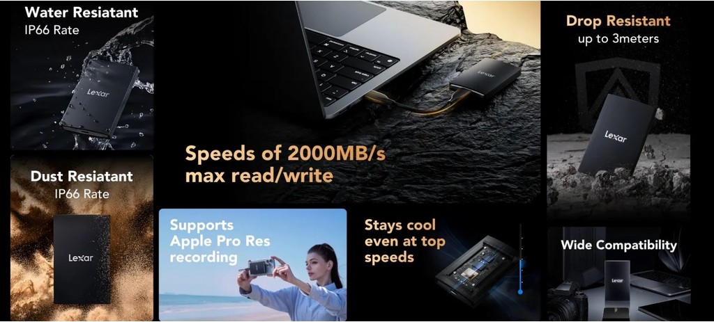 Lexar ARMOR 700 Portable SSD 2TB (เอสเอสดีพกพา) USB 3.2 Gen2x2 Read ...