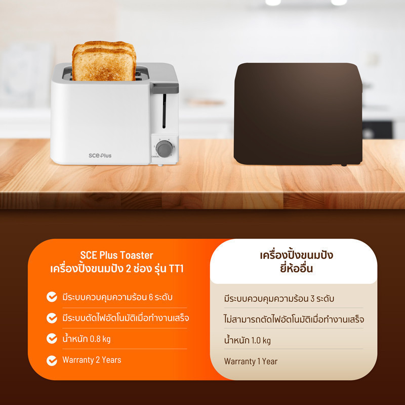 SCE Plus Toaster เครื่องปิ้งขนมปัง 2 ช่อง รุ่น TT1 - รับประกัน 2 ปี ...