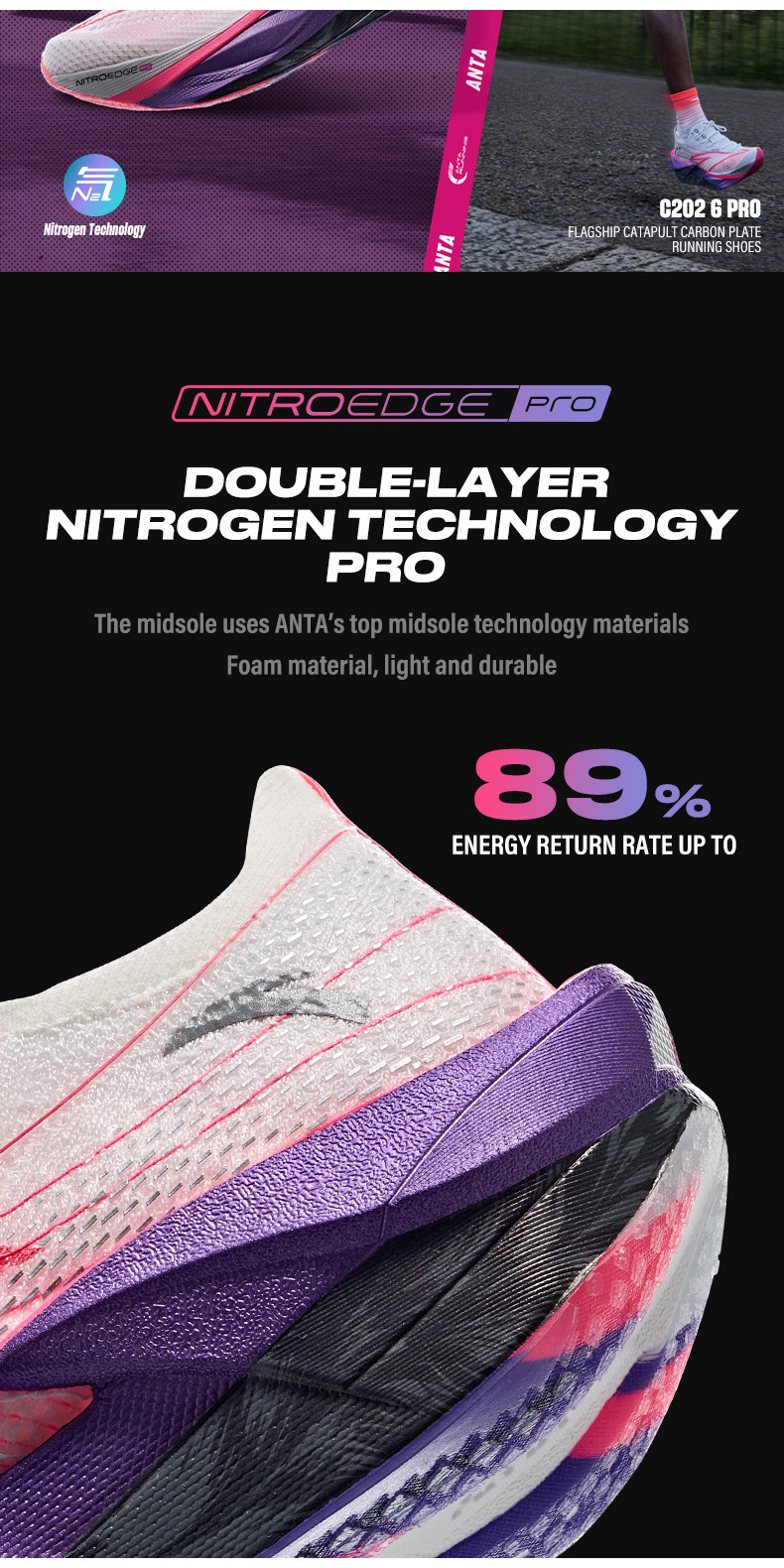 ANTA C202 6PRO ผู้ชายมาราธอนแผ่นคาร์บอนป้องกันการดูดซับแรงกระแทกรองเท้า ...