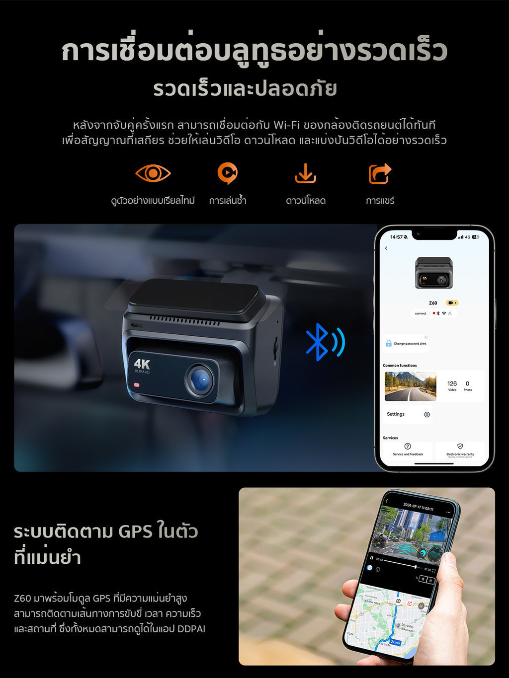 [NEW] DDPAI Z60 GPS Dual 4K + Full HD กล้องติดรถยนต์ ADAS Wi-Fi6 5GHz AI ISP Night Vision ทนร้อน ...