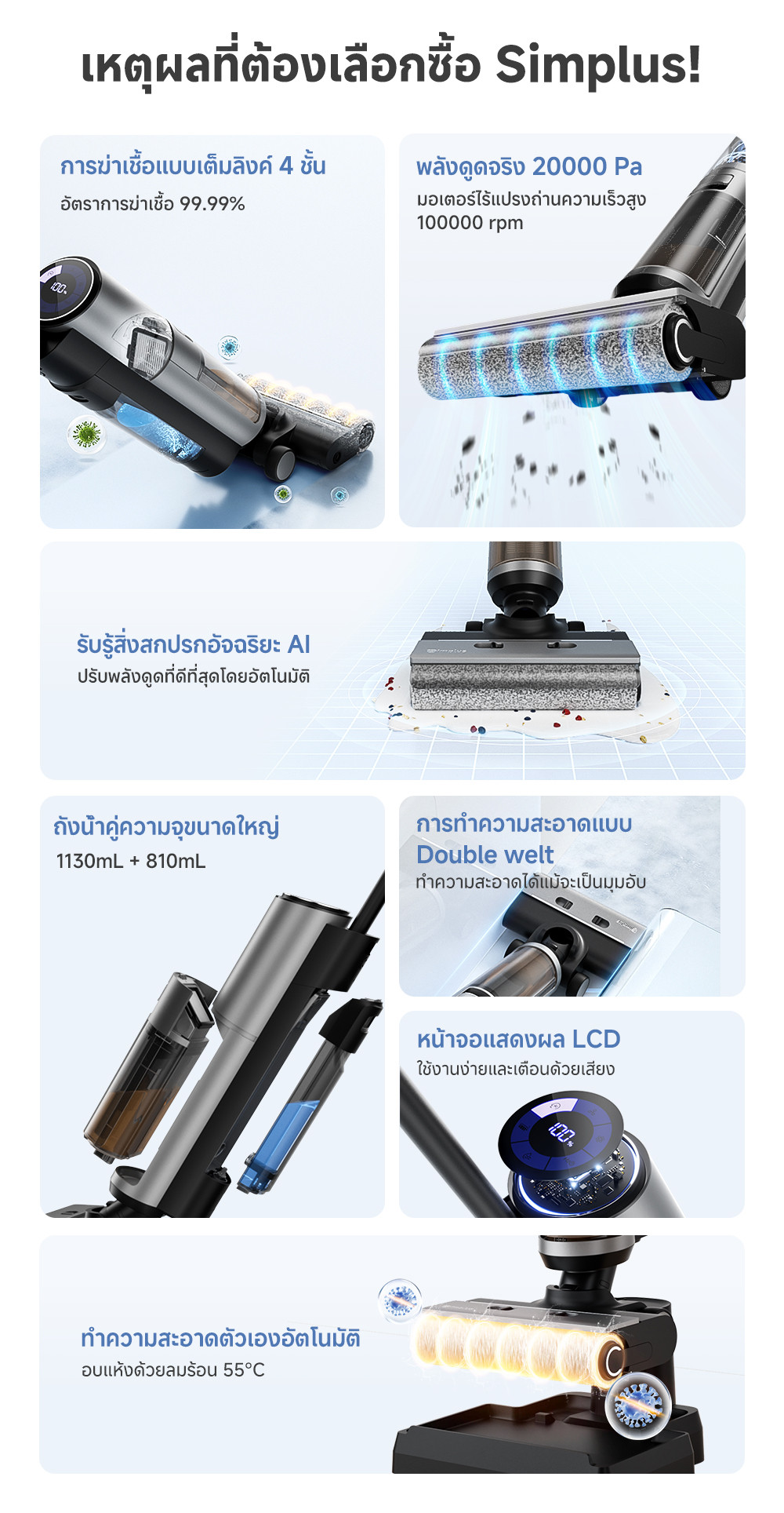 [Easy E-Receipt]Simplus x PP Krit เครื่องดูดพื้น พร้อมถูพื้น ระบบฆ่าเชื้อ 4 ขั้นตอน XDJH004 ...