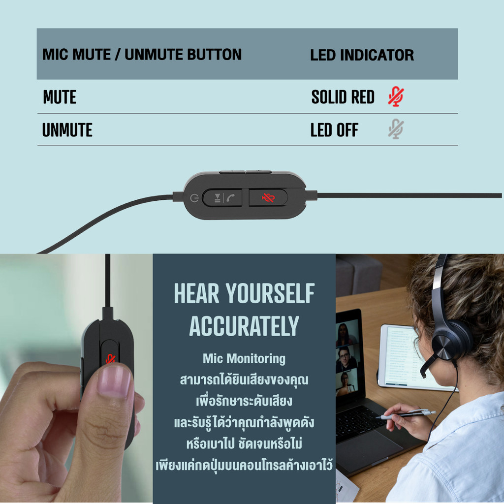 CREATIVE หูฟัง Chat USB หูฟังเฮดเซ็ตพร้อมก้านไมค์ที่ปรับได้ และ ...