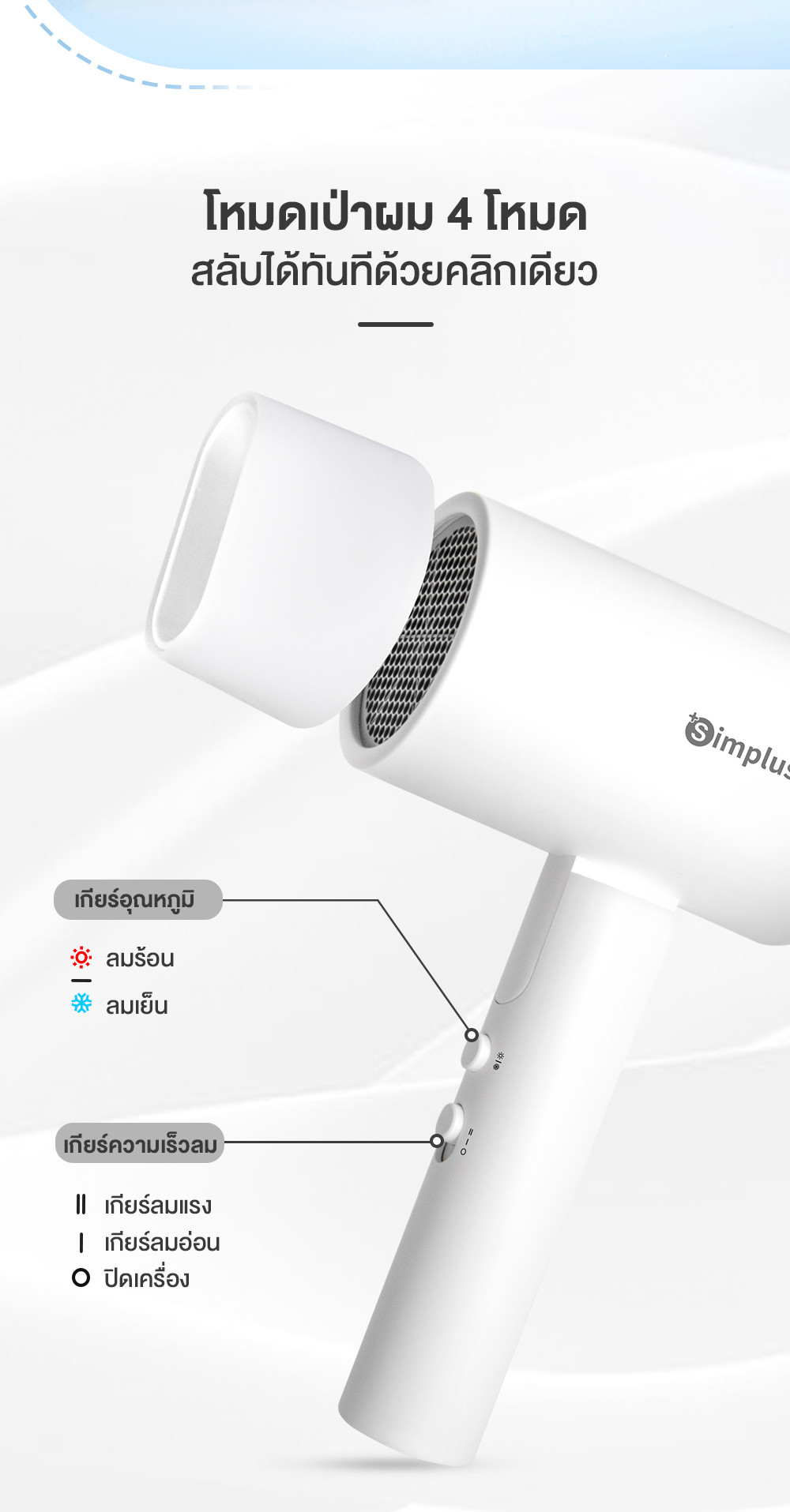 [Easy E-Receipt]Simplus x PP Krit Hair Dryers ไดร์เป่าผมพับได้ 1600W ไอออนลบCFJH007 | Shopee ...