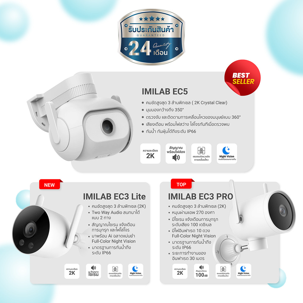 [ลดเหลือ 1302] IMILAB EC5 กล้องวงจรปิดนอกบ้าน 2K ตรวจจับ 360° ภาพสีกลางคืน ศูนย์ไทยเชื่อมต่อแอปฯ ...