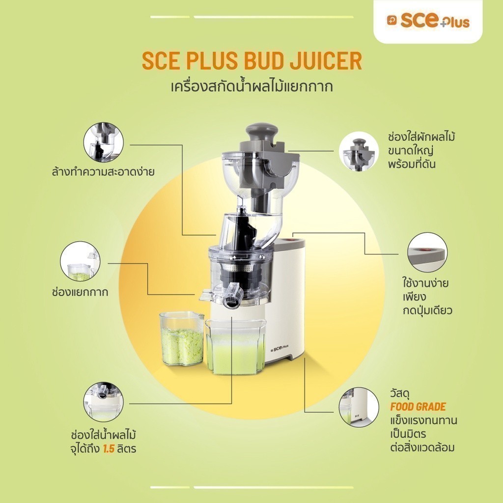 SCE Plus เครื่องสกัดน้ำผลไม้แยกกาก รุ่น CJ1 - รับประกัน 2 ปี | Shopee Thailand