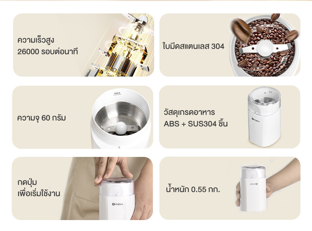 INSSA เครื่องบดเมล็ดกาแฟไฟฟ้ามัลติฟังก์ชั่น [Easy E-Receipt] Simplus 150W บดเมล็ดกาแฟ น้ำจิ้ม ...