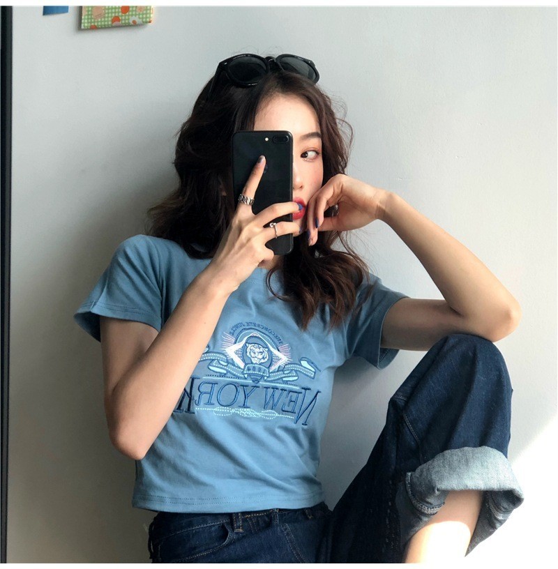 【WJZ】เสื้อยืดแขนสั้นปักลายแฟชั่นเกาหลีแฟชั่นผู้หญิง【981】 | Shopee Thailand