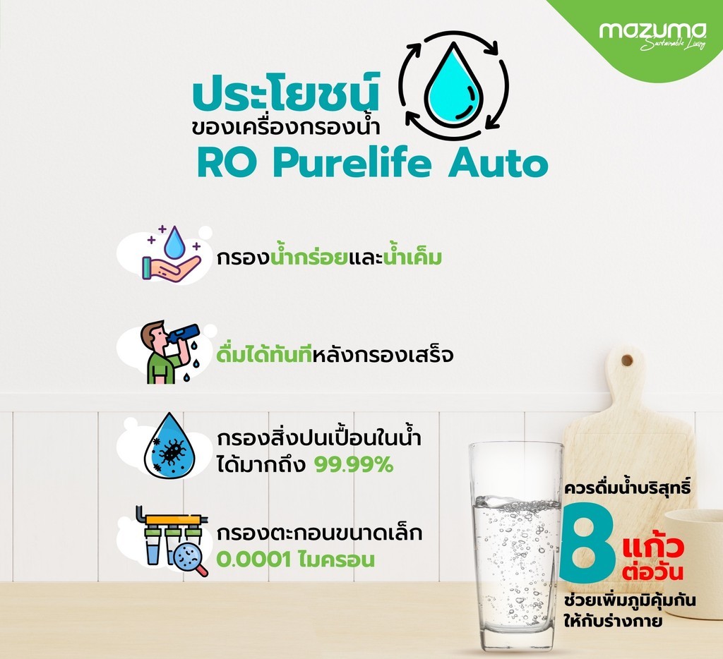 Mazuma เครื่องกรองน้ำดื่ม 5 ขั้นตอนระบบ RO รุ่น RO Purelife Auto ...