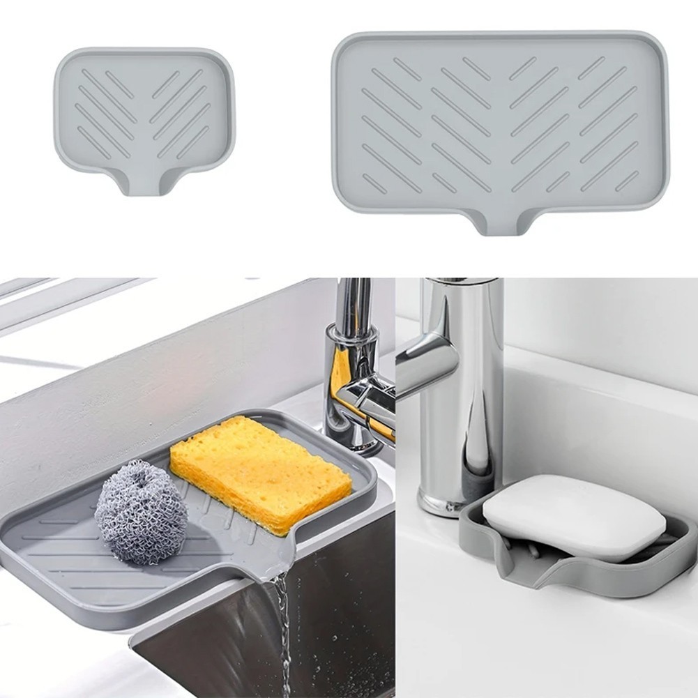 Top-level Kitchen Sink Soap Sponge Tray Self Draining Premium Silicone ...