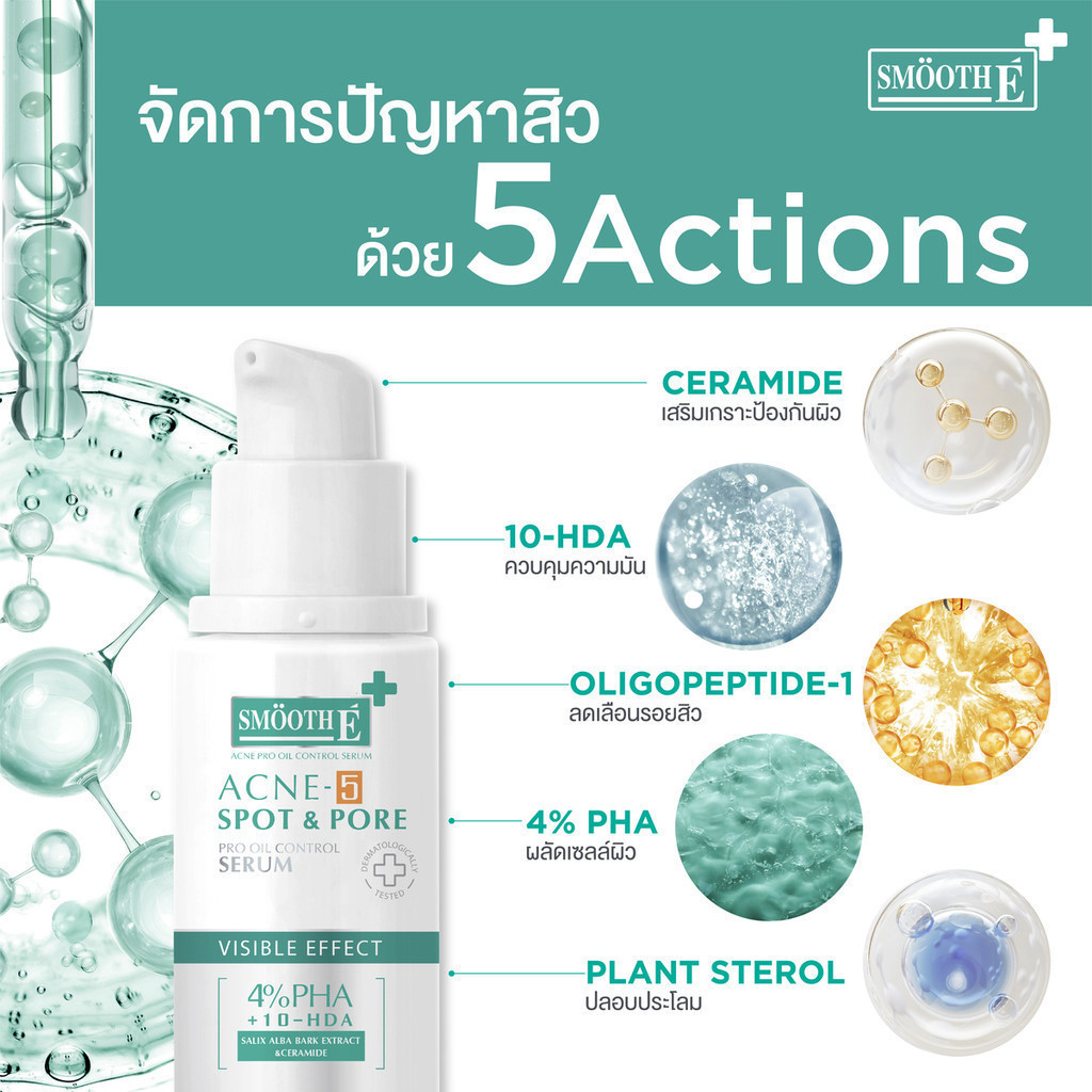 [ใหม่!] Smooth E Acne-5 SPOT & PORE SERUM 30 ml. เซรั่มสำหรับผิวเป็นสิว ...