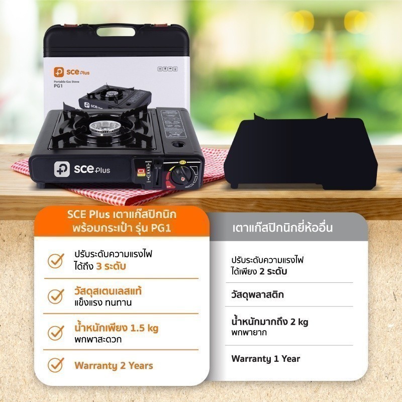 SCE Plus เตาแก๊สปิคนิคพร้อมกระเป๋า รุ่น PG1 - ประกัน 2 ปี | Shopee Thailand