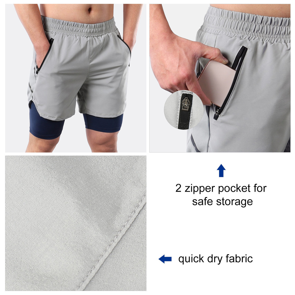 Lixada 2 In 1 กางเกงขาสั้นระบายอากาศแบบแห้งเร็วสําหรับผู้ชายใส่วิ่ง ...