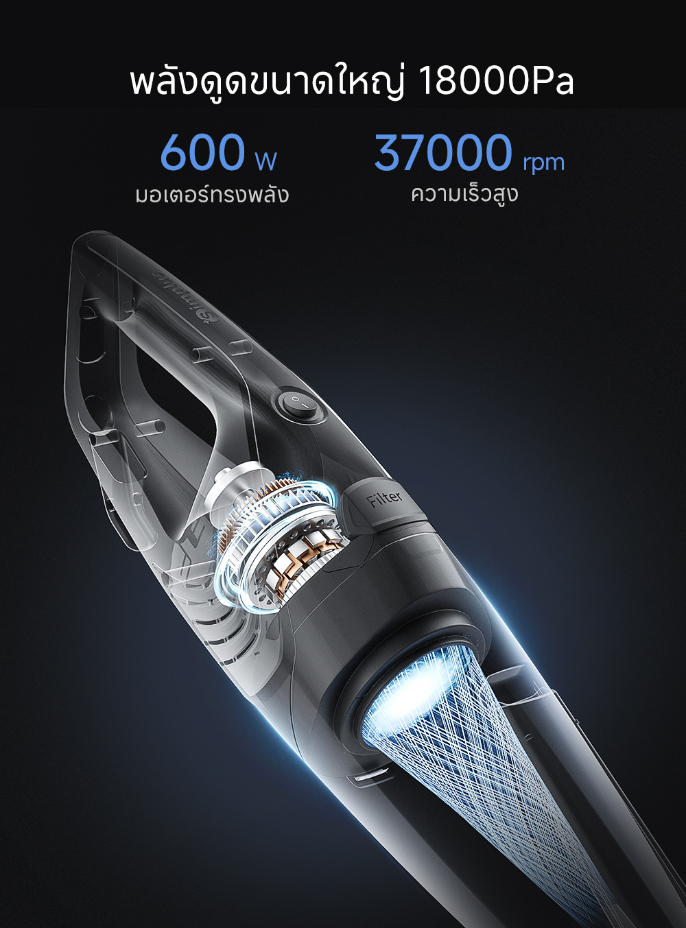 Simplus x PP Krit Vacuum Cleaners เครื่องดูด มัลติฟังก์ชั่น 3 หัวแปรง ถอดเปลี่ยนได้ 18000 pa ...