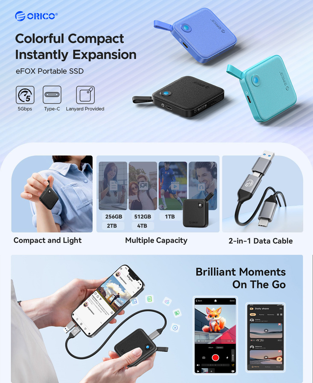 ORICO 512GB External SSD Portable Solid State Drive Up to 460MB/s For ...