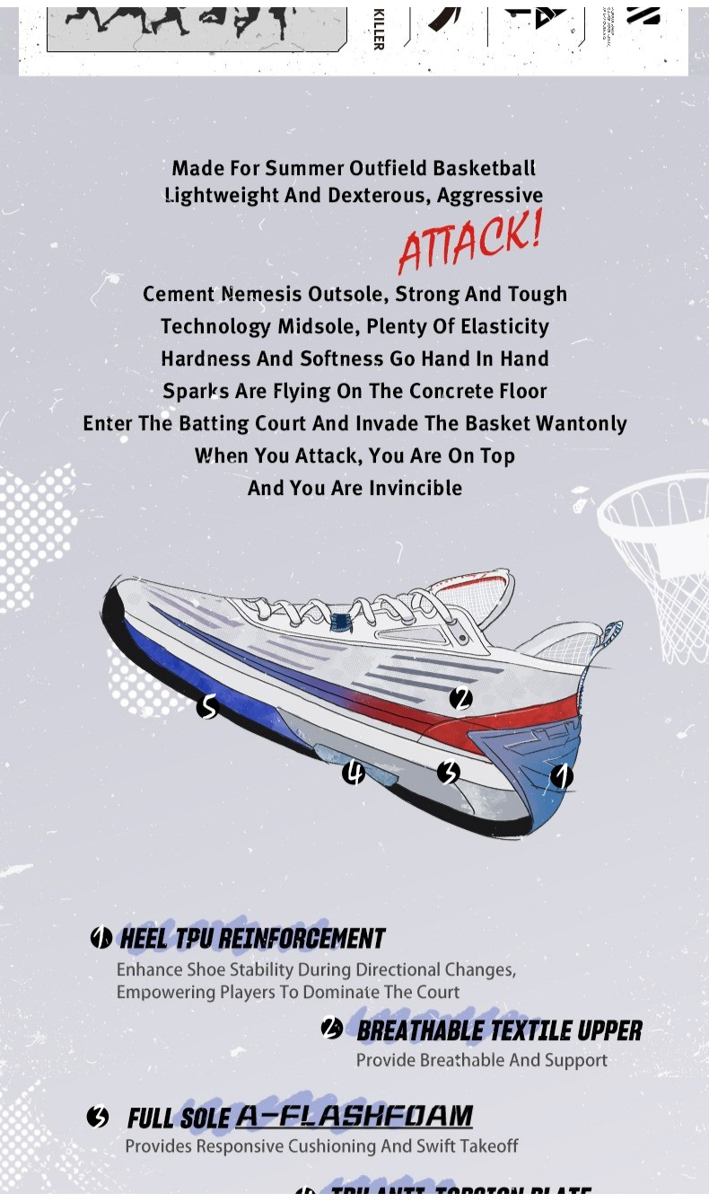 ANTA Attack 5 รองเท้าบาสเกตบอลผู้ชาย สวมใส่สบาย เด้งกลับดี ทนทานต่อการ ...