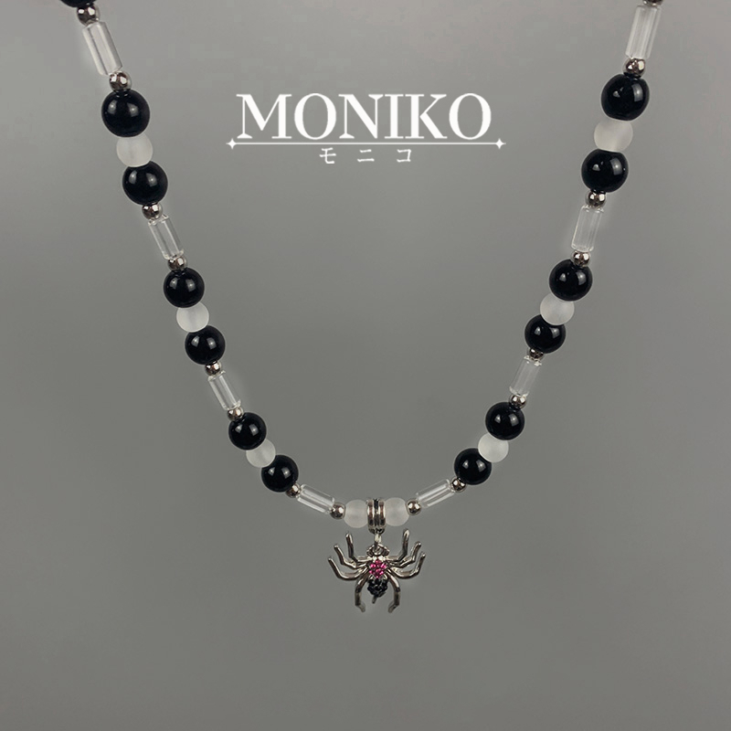 MONIKO สร้อยคอลูกปัด จี้แมงมุม ประดับเพชร สีดํา สไตล์ฮิปฮอป สําหรับ ...