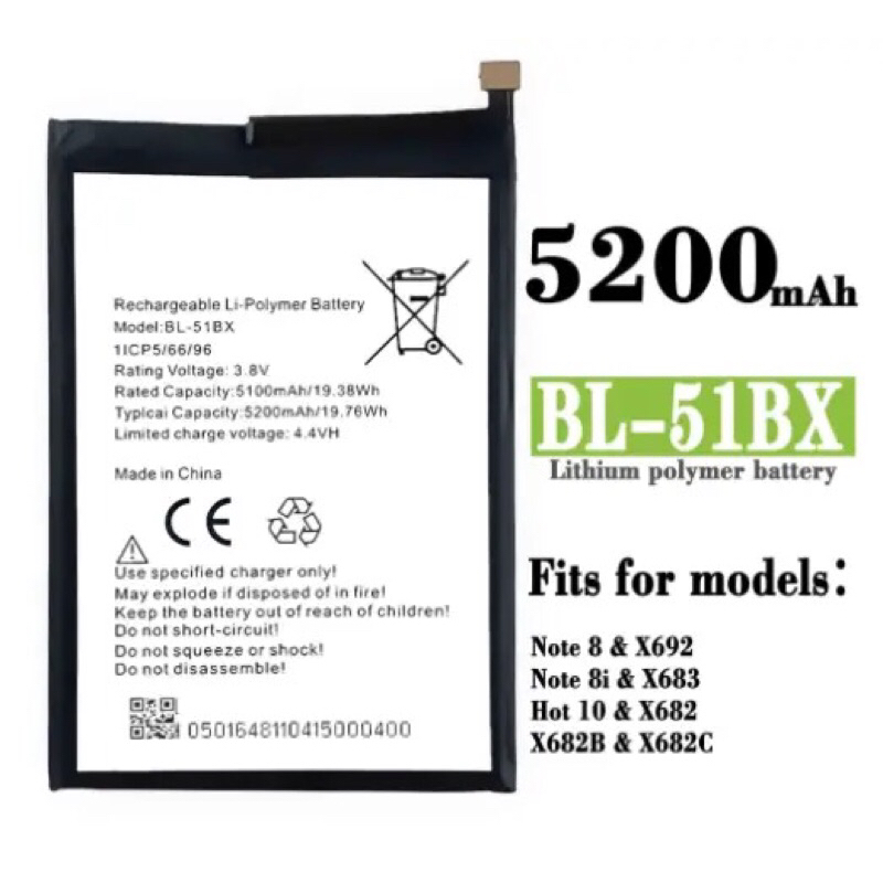แบตเตอรี่ใหม่5200MAh BL-51BX แบตเตอรี่สำหรับ Infinix/X692/หมายเหตุ8 ...