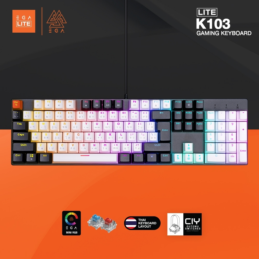EGA LITE TYPE K103 คีย์บอร์ดแมคคานิคอล CIY ได้ ถอดสวิตช์ได้ แต่งด้วยไฟ MINI RGB ของแท้รับประกัน ...